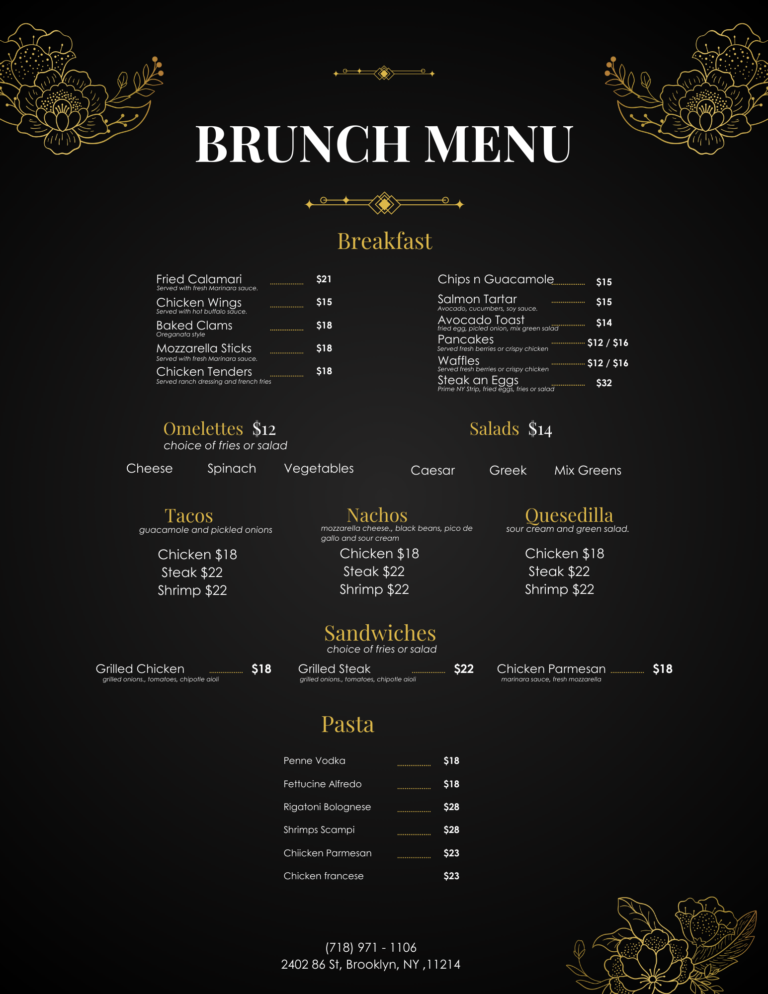 Brunch Menu – Prestige Steakhouse