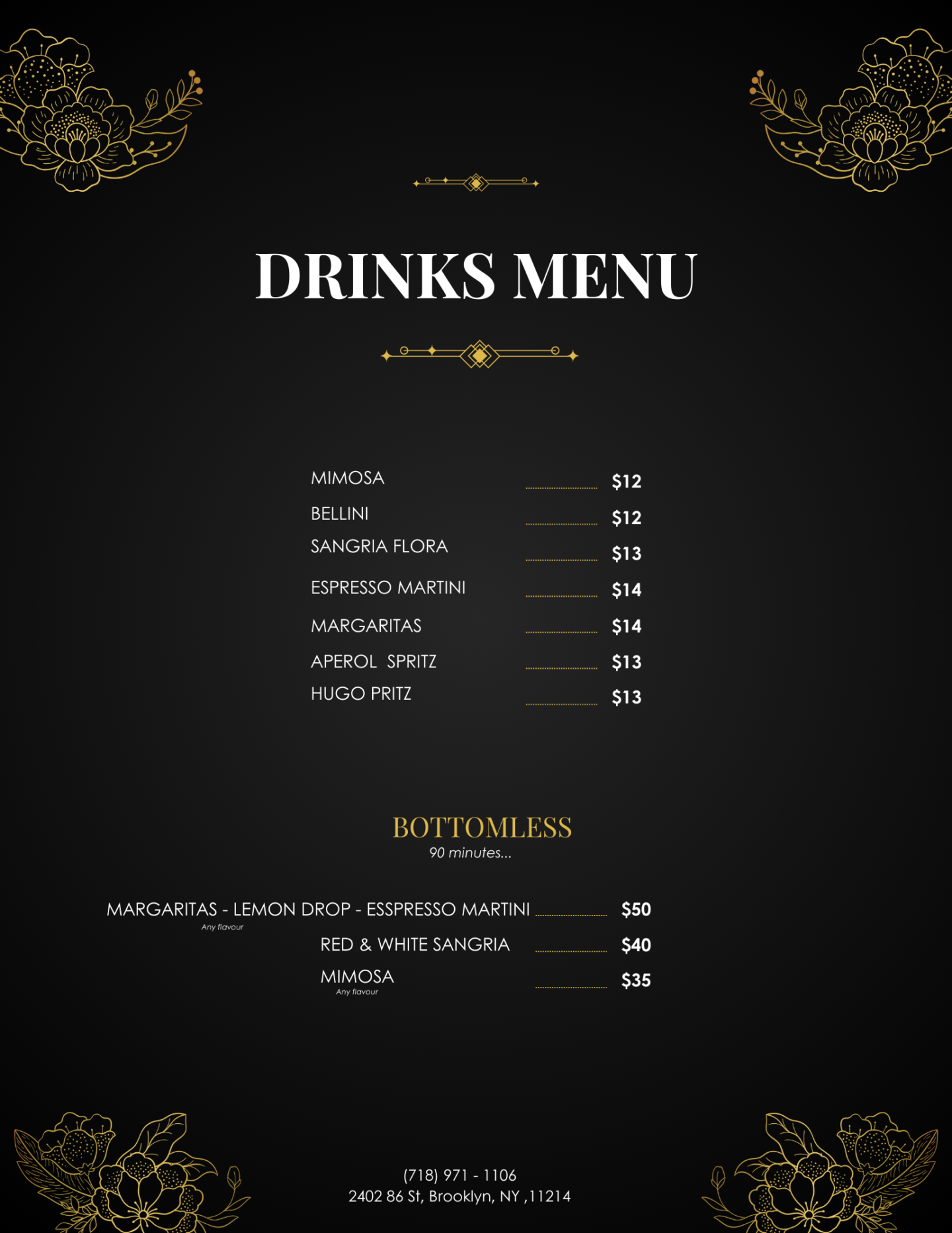 Brunch Menu – Prestige Steakhouse